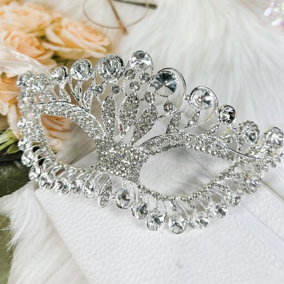 Accessories | Silver Crystal Rhinestone Masquerade Eye Mask Bridal ...
